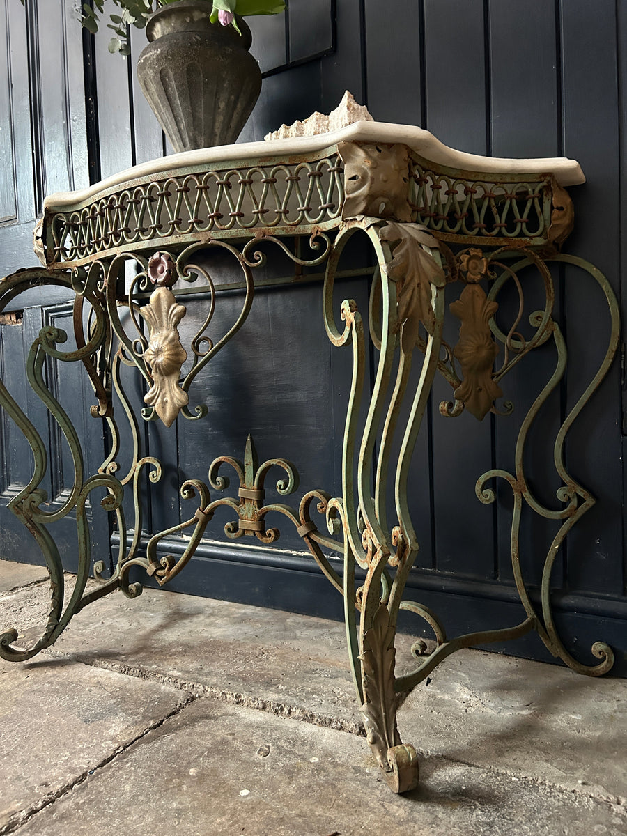 19th Century French antique floral metal decorative console table with ...
