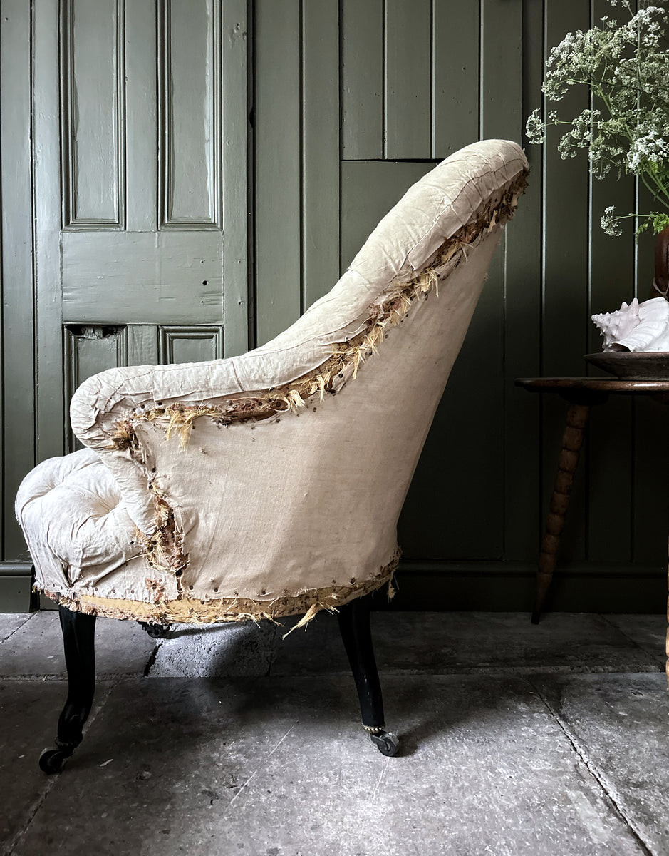 French antique 19th Century Napoleon III deconstructed deep button bac ...