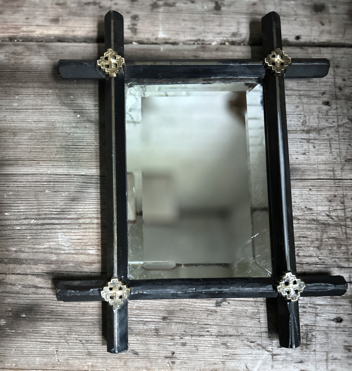 Antique Victorian black wooden Oxford cross mirror – The Old Potato Store