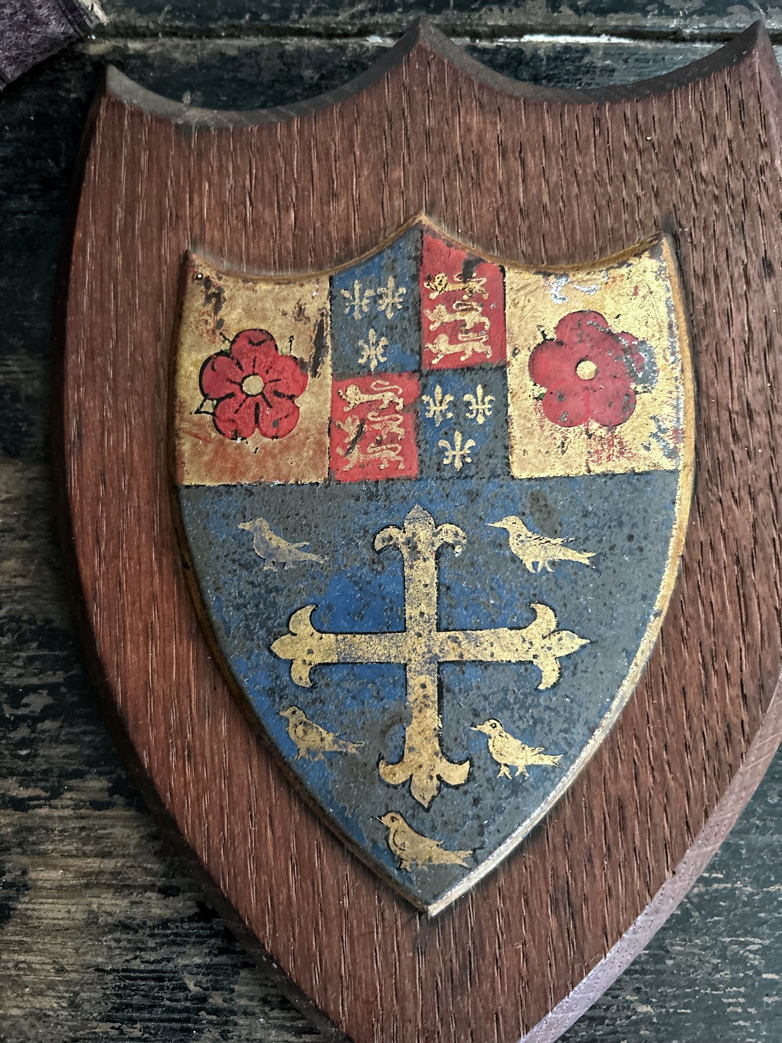 Antique Edwardian oak armorial shield St Johns College Cambridge Unive ...
