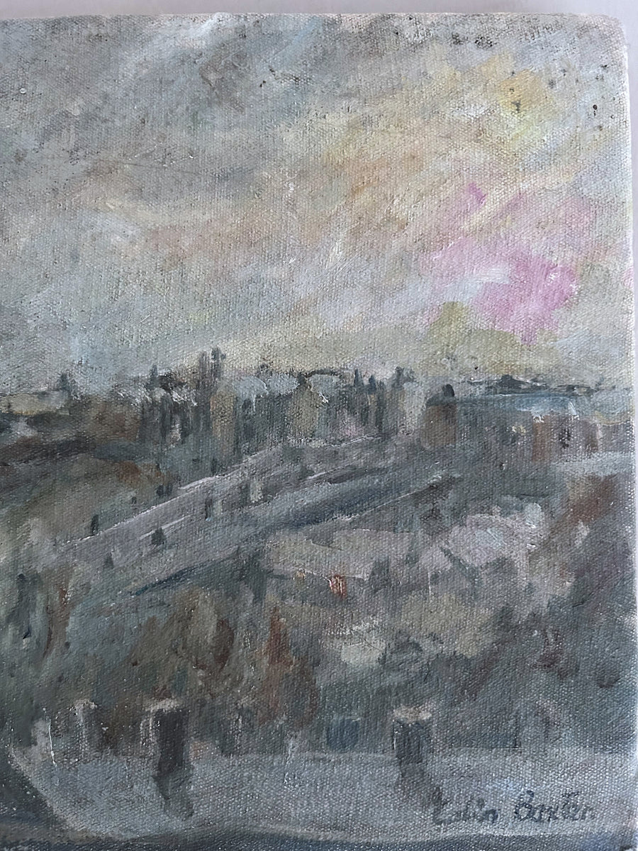 Colin Baxter city landscape oil painting on canvas "Sunset over Colne ...