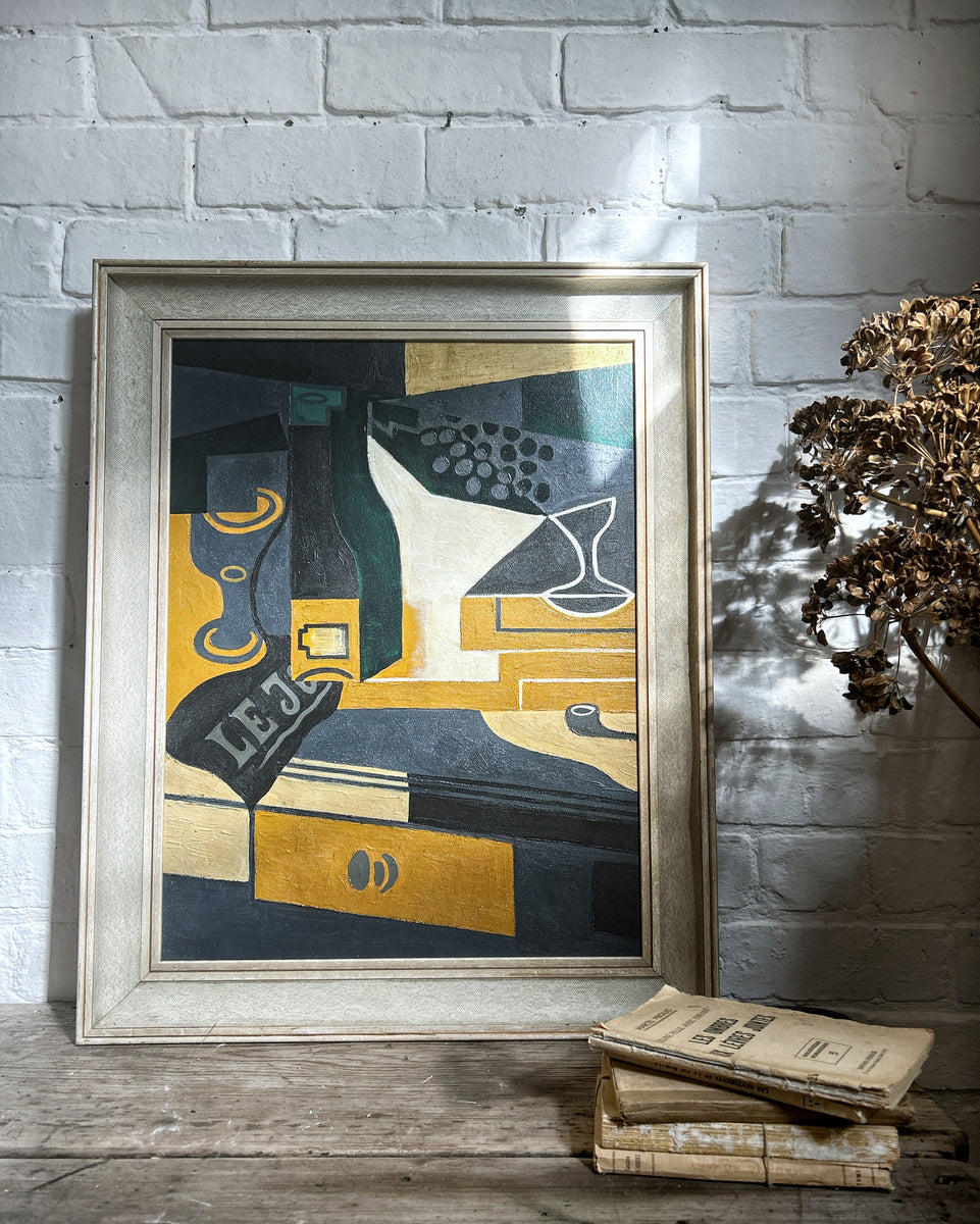 Cubist vintage Mid century oil painting on board in the style of Spani ...