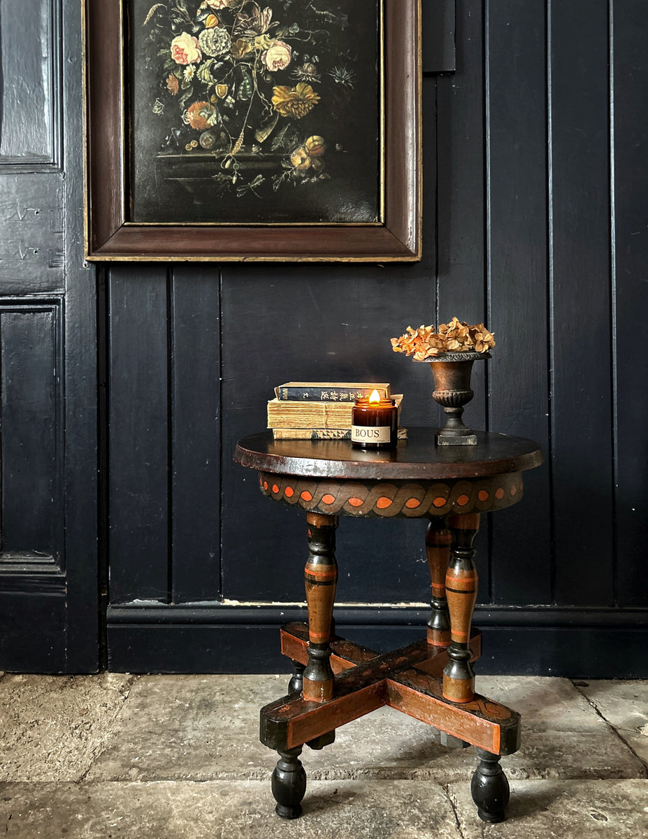 An antique Eastern European folk art hand painted decorative side tabl ...