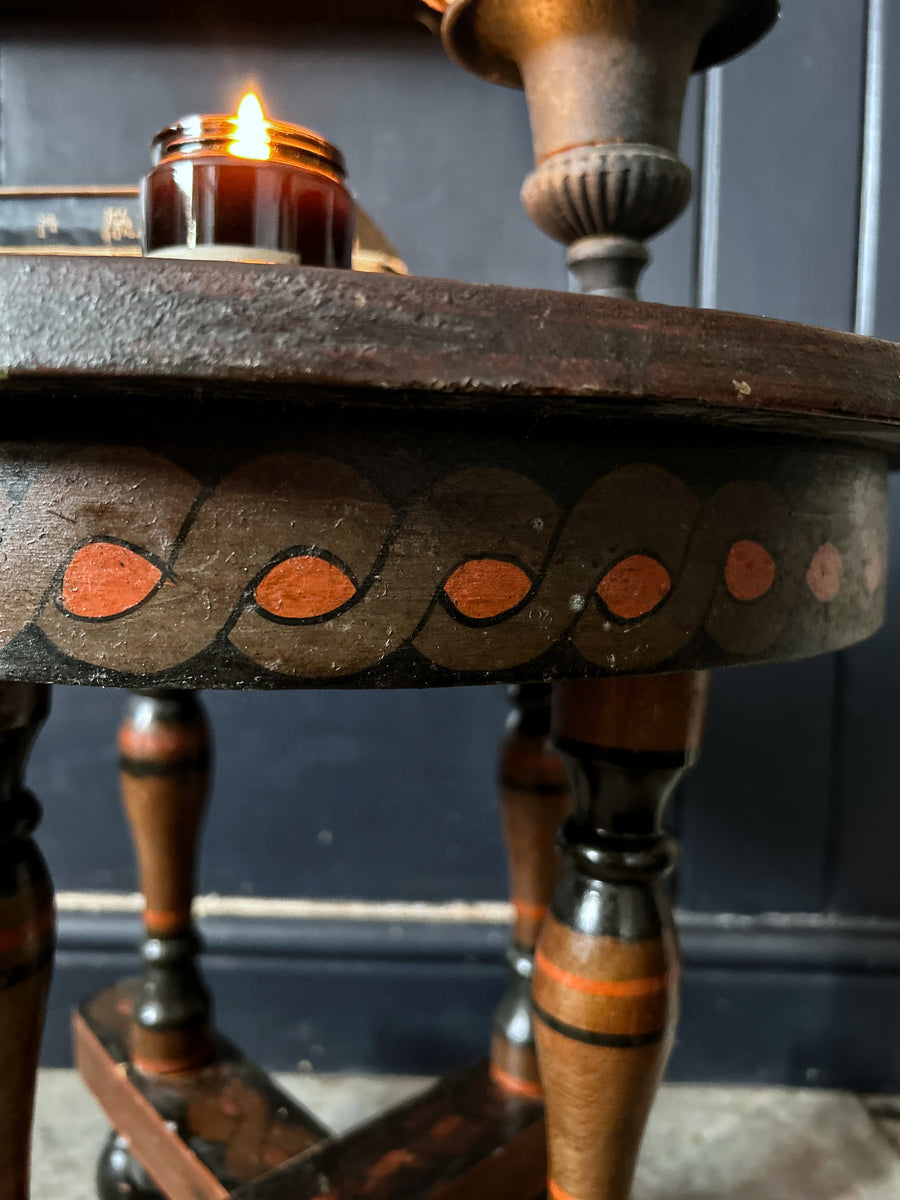 An antique Eastern European folk art hand painted decorative side tabl ...