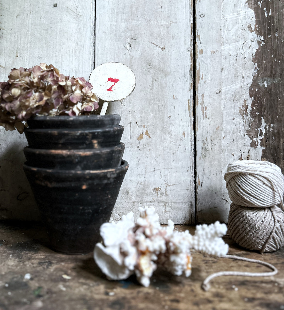 French vintage metal painted score number 7 – The Old Potato Store