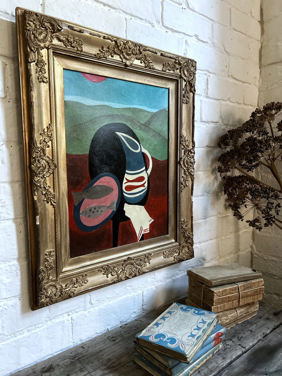 Mid 20th Century Cornish School oil painting on card in Vintage gilt f ...