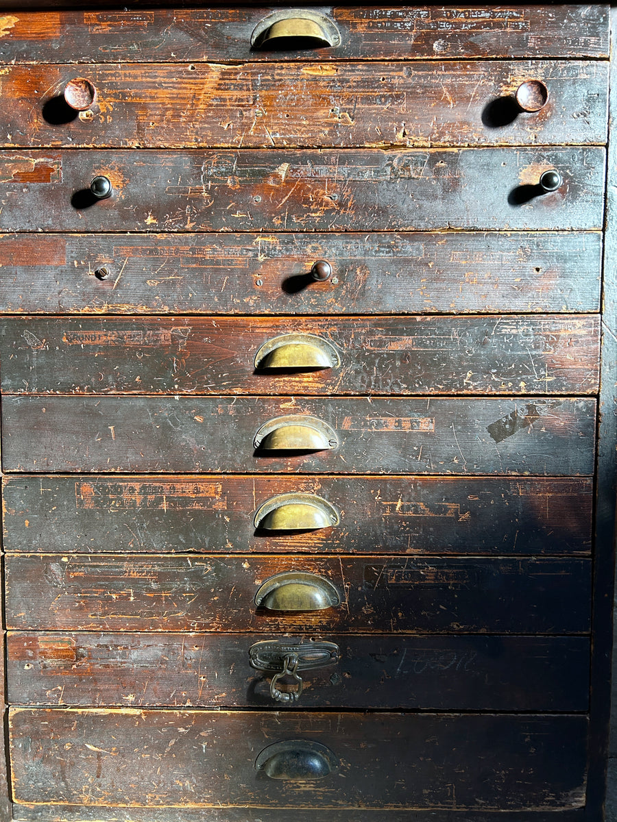 Victorian antique dark wood Industrial graduating printers drawers ...