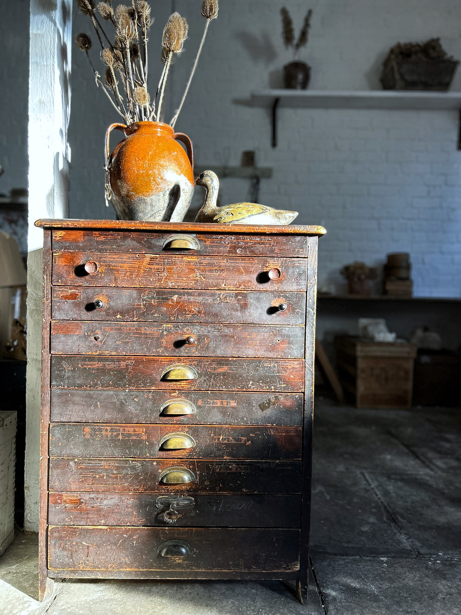 Victorian antique dark wood Industrial graduating printers drawers ...