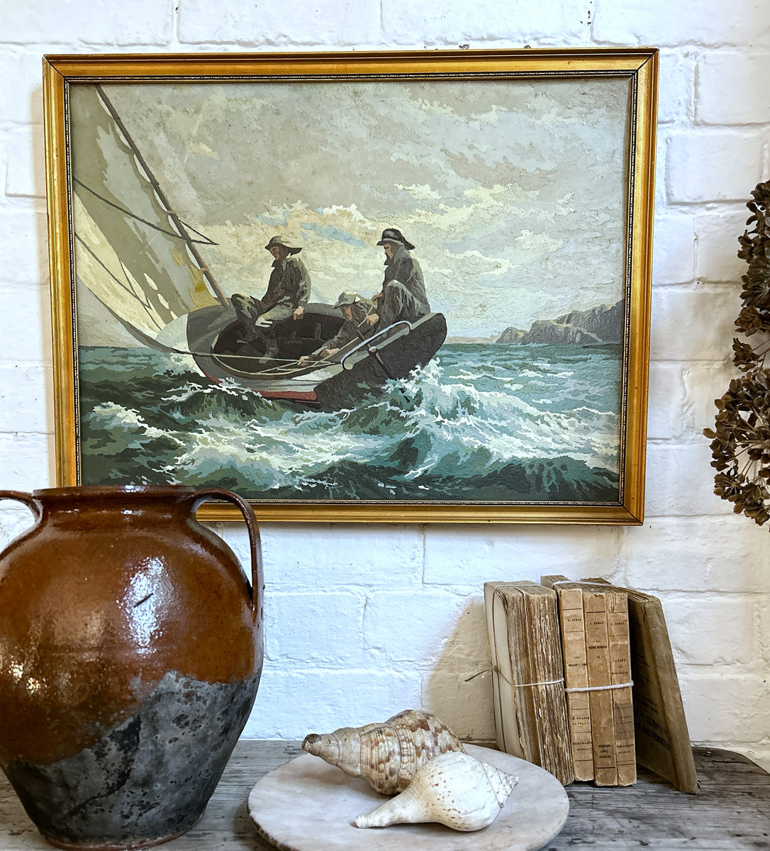 Vintage 1930's, oil painting on board "Breezing Up a Fair Wind" by Win ...