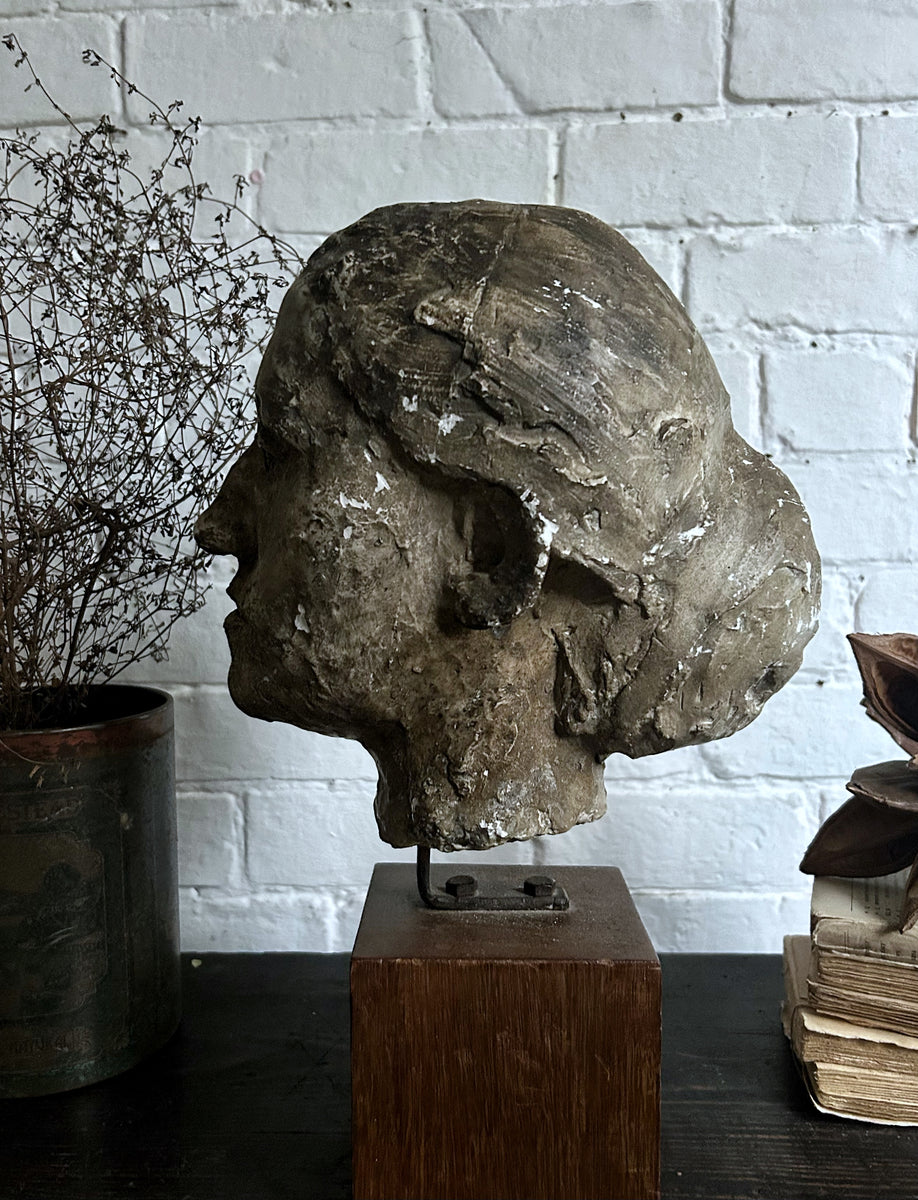 Vintage 20th Century art school plaster bust sculpture on hard wood pl ...