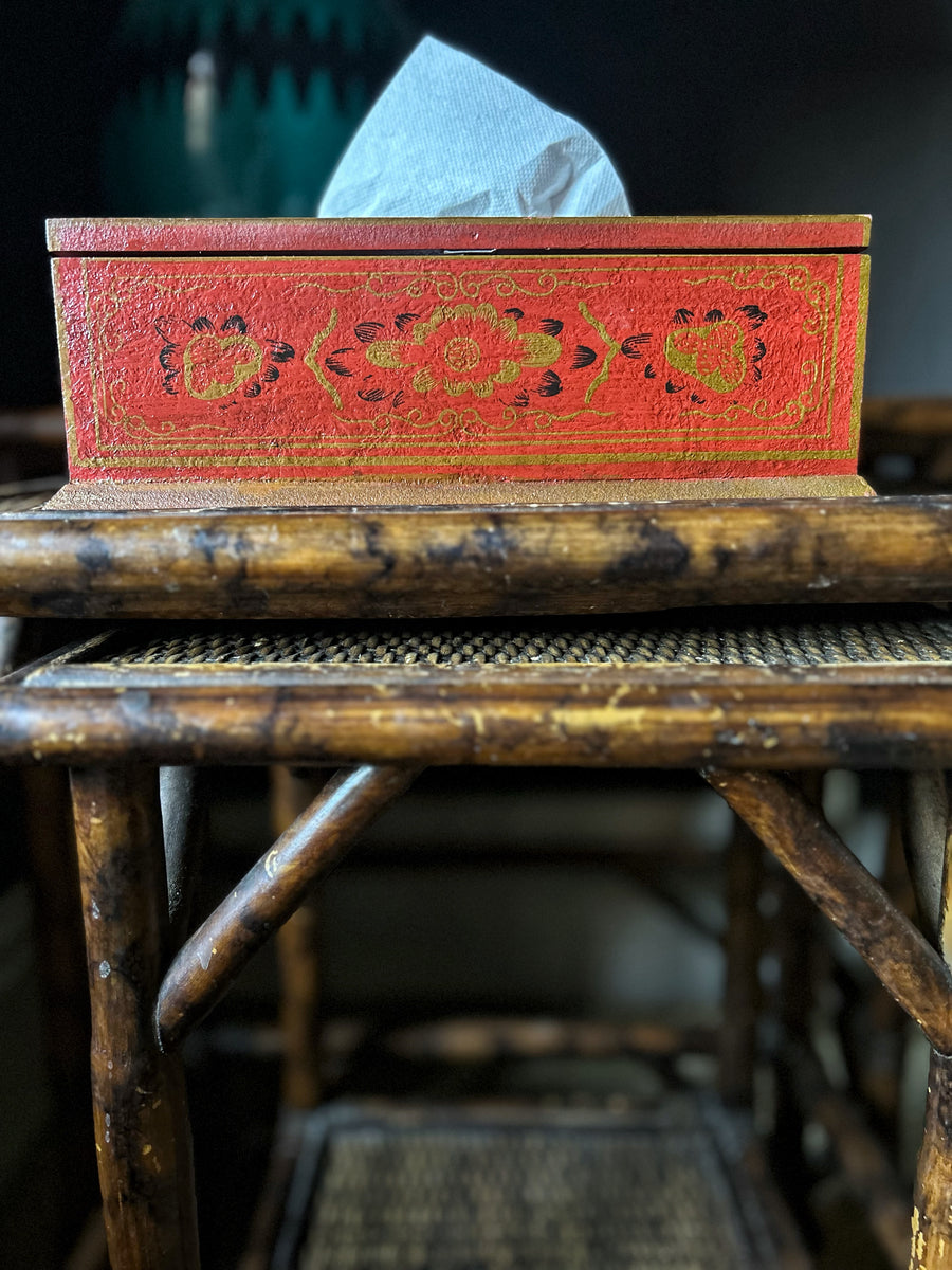 Vintage wooden hand painted floral tissue box cover – The Old Potato Store