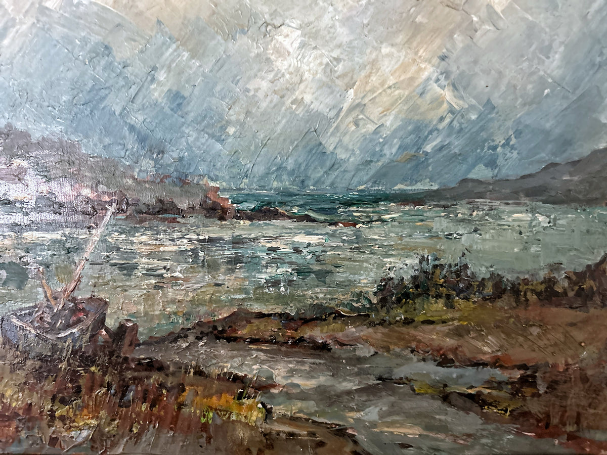 Cornish School Mid century abstract landscape oil painting on board Le ...