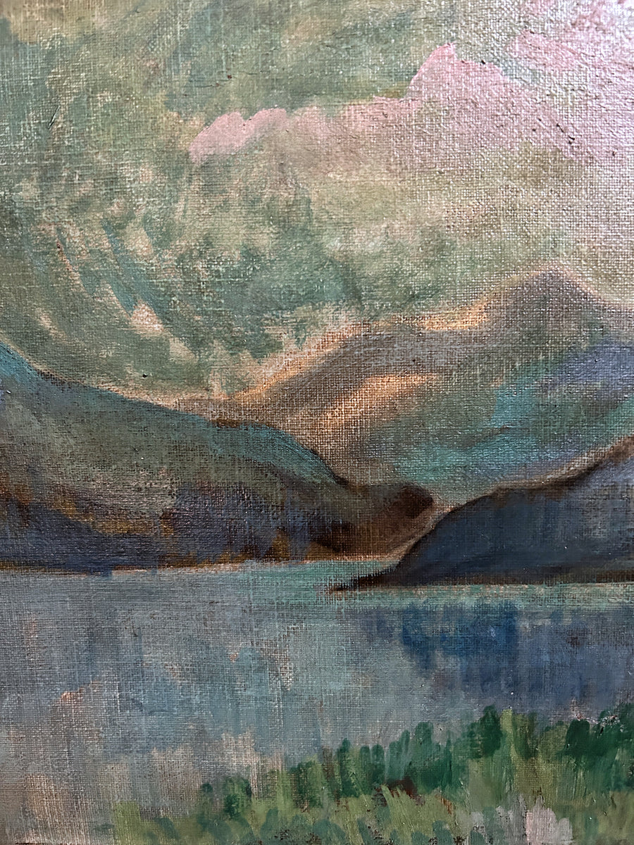 Antique Impressionist Landscape oil painting on stretched canvas and f ...
