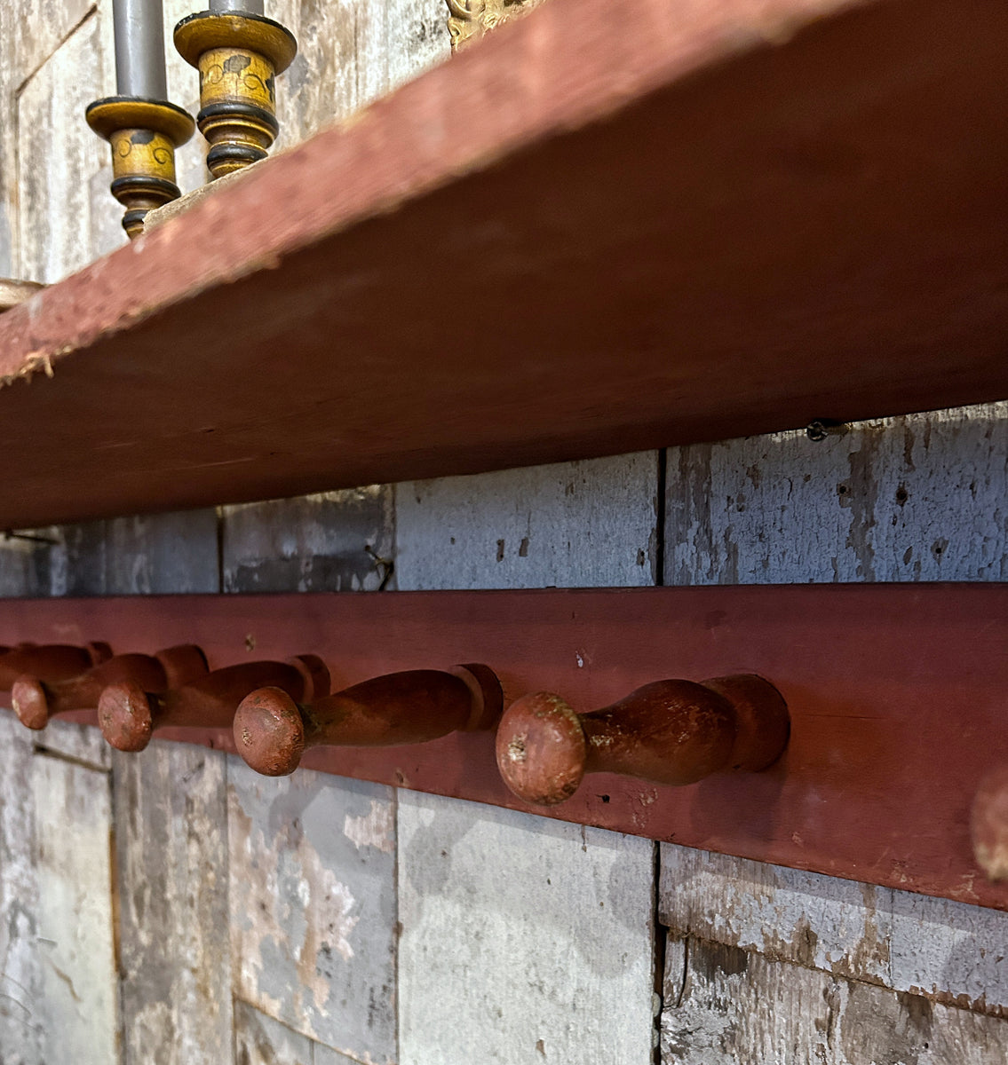 An antique shaker style country painted wooden peg rack shelf – The Old ...