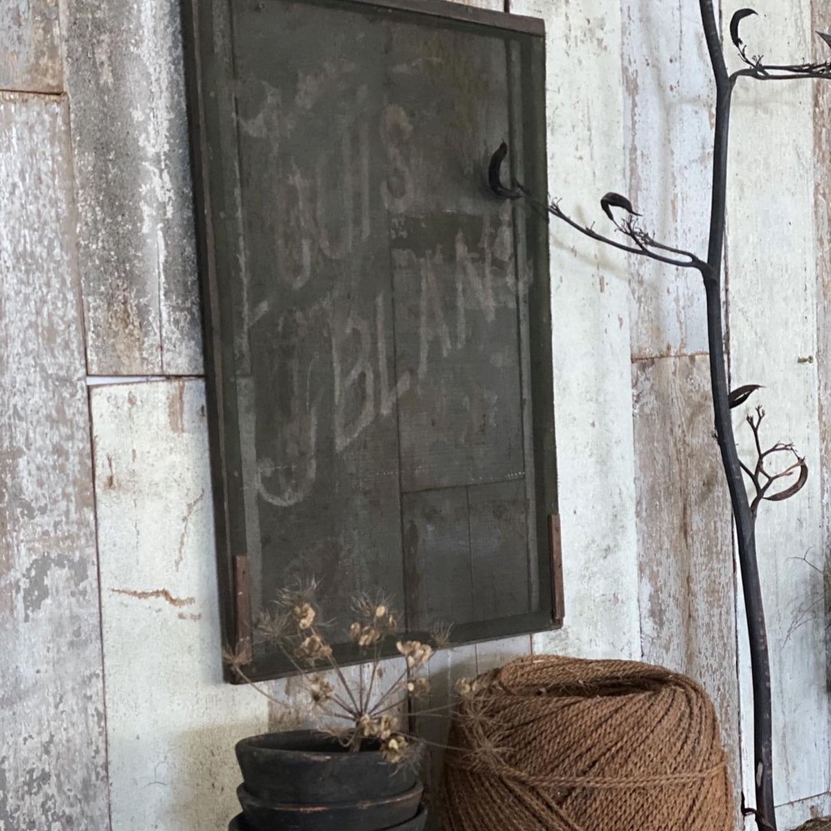 An antique French shop sign window screen with stencilled text – The ...