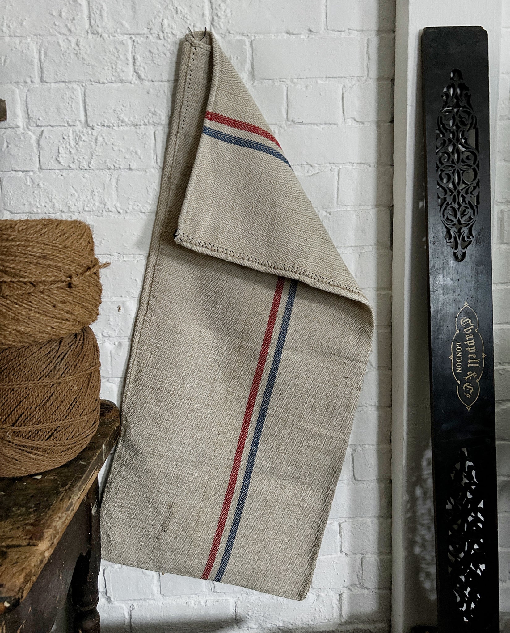 Vintage Hungarian Linen Grain Sack with Red & Blue Stripe – The Old ...