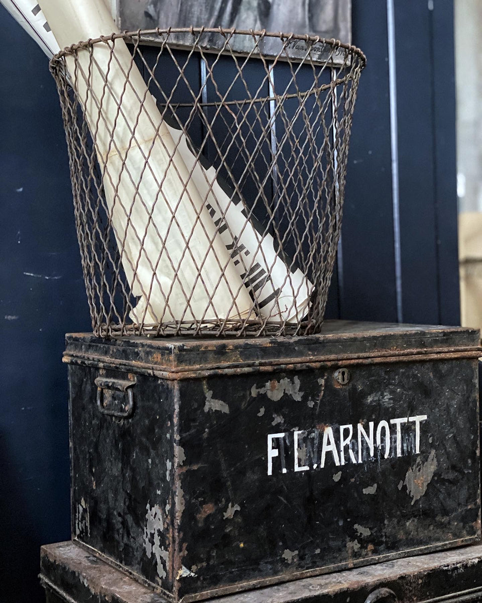 Medium sized antique black metal deed box with stencilled front – The ...