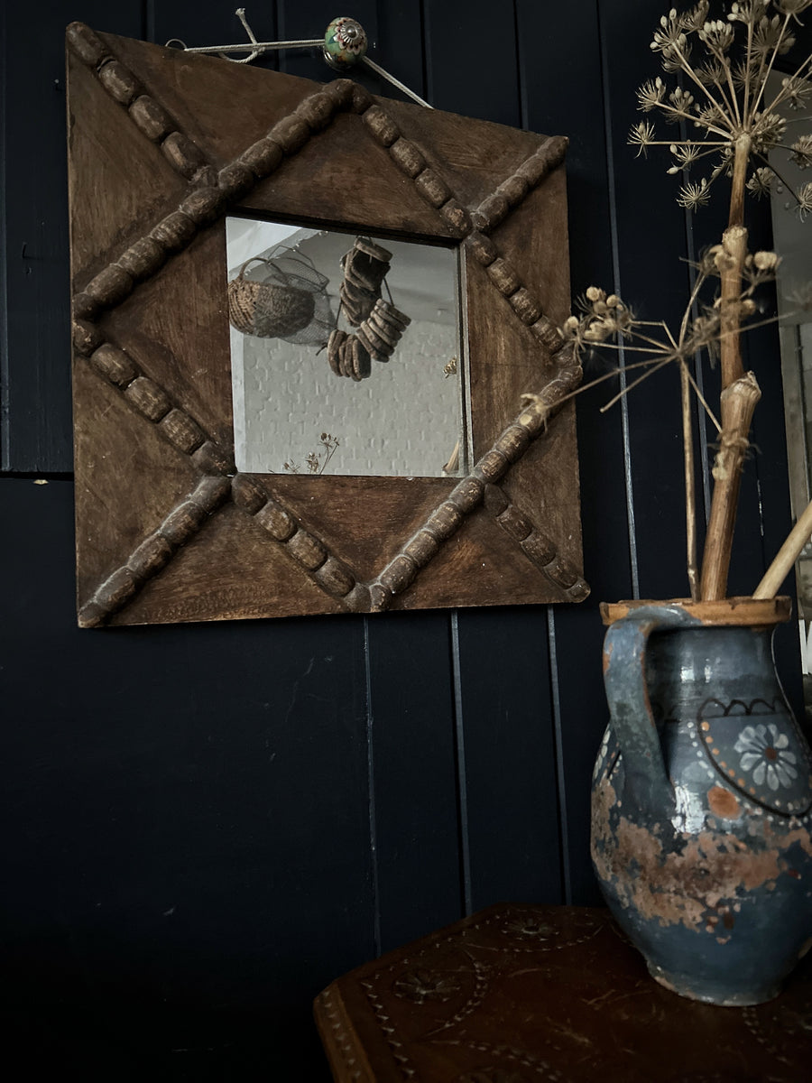 A rustic vintage wooden bobbin detail wall mirror – The Old Potato Store