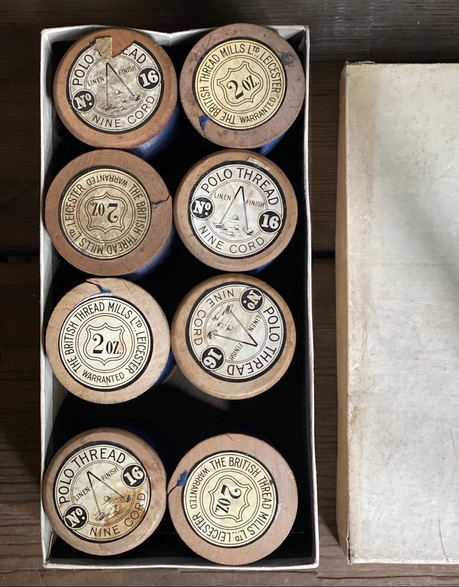 Box of Vintage British Threads bobbins, Unused Blue Cotton Thread "Dea ...