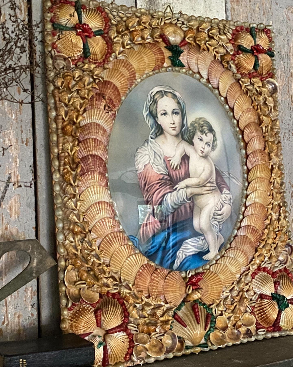 A Vintage grotto gypsy art religious print covered in shells – The Old ...