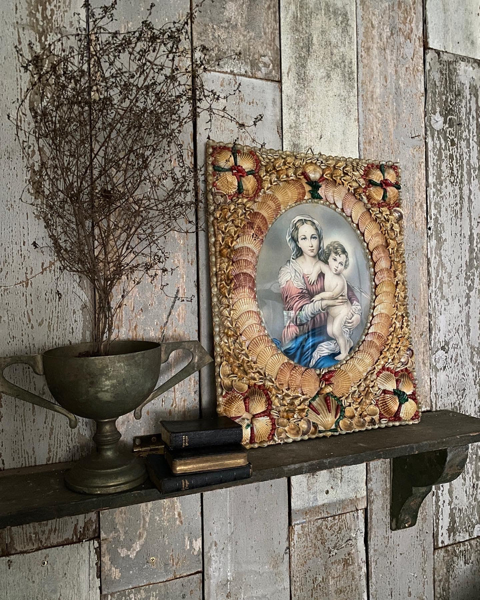 A Vintage grotto gypsy art religious print covered in shells – The Old ...